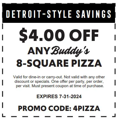 10% Off Buddy's Pizza Coupons, Promo Codes & Deals (Jul 2024)