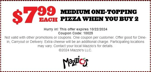 $3 Off Mazzio's Coupons, Promo Codes & Deals (Oct 2024)