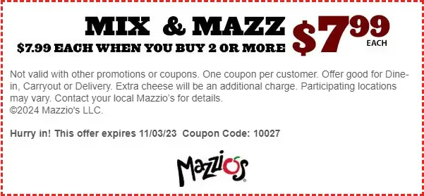 $3 Off Mazzio's Coupons & Deals (Feb 2025)